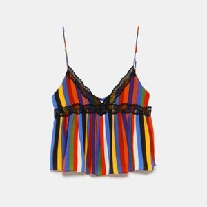 Zara Tops | Zara Striped Tank Top With Black Lace Detail | Poshmark